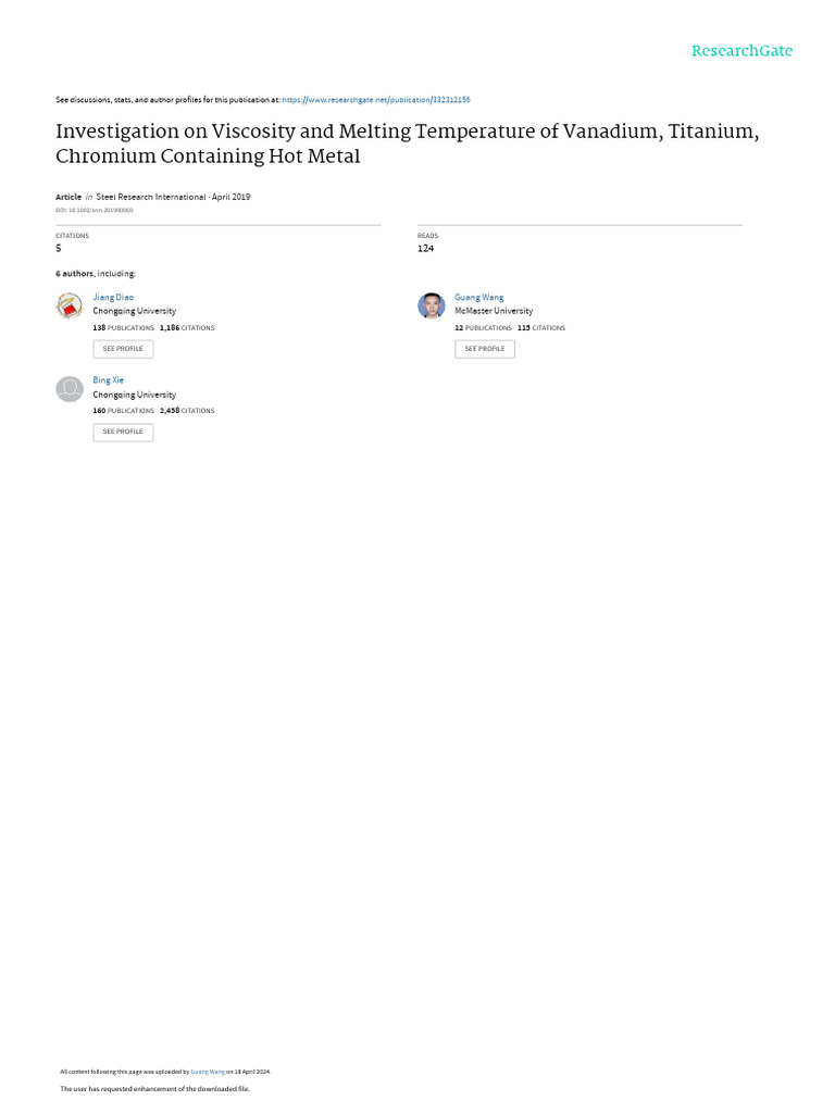 Investigation On Viscosity and Melting Temperature of Vanadium ...