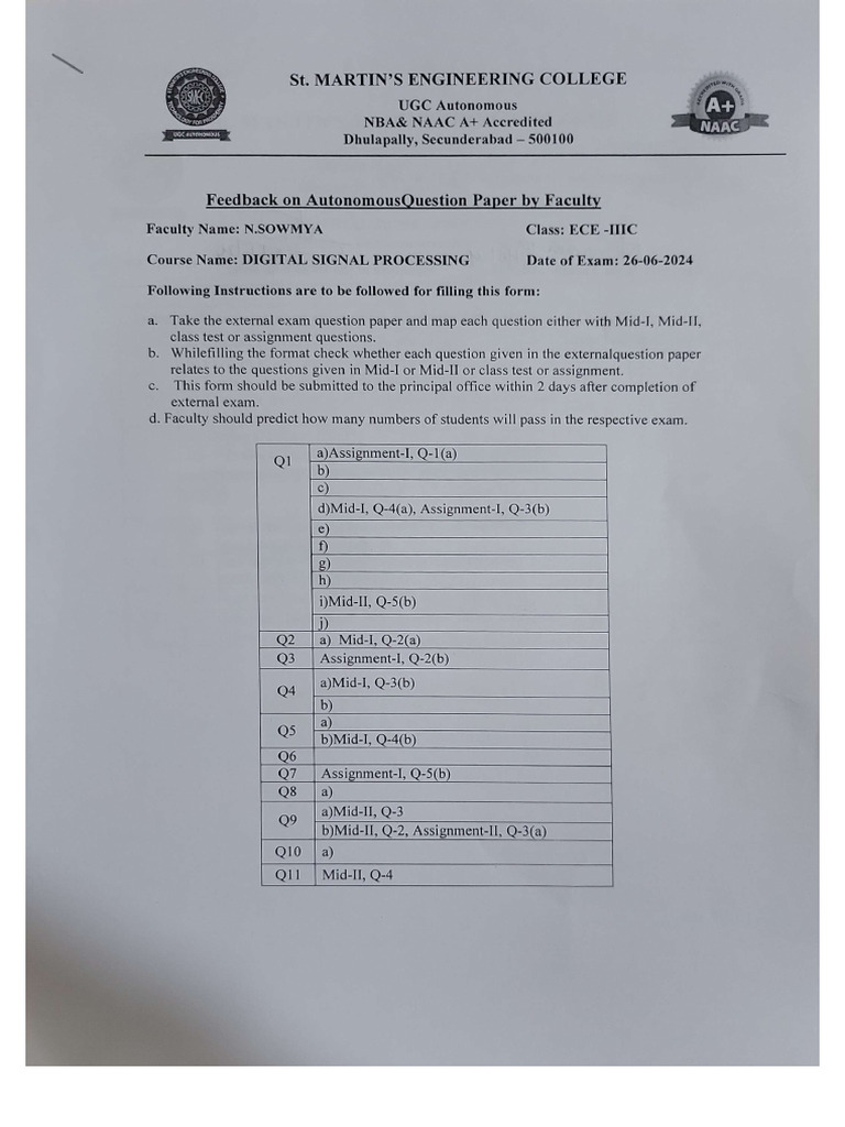 DSP Feedback Forms Part B (Point 1) | PDF