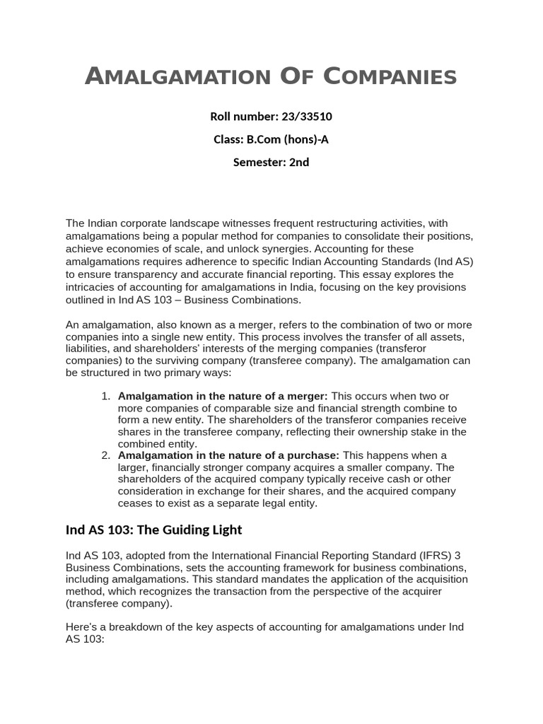 Amalgamation of Companies | PDF | Goodwill (Accounting) | Consolidation ...