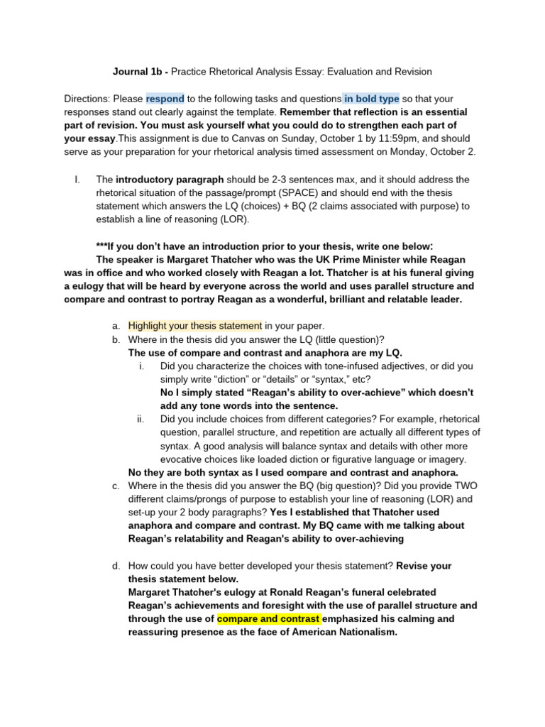 Practice RA Essay - Reflection and Revision | PDF | Essays | Ronald Reagan