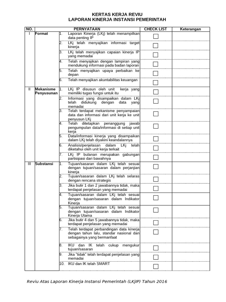 KERTAS KERJA REVIU 2016 | PDF