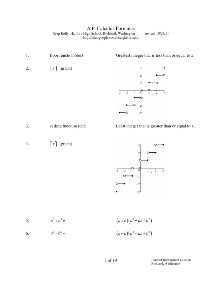 Calculus Formulas | PDF | Curvature | Series (Mathematics)