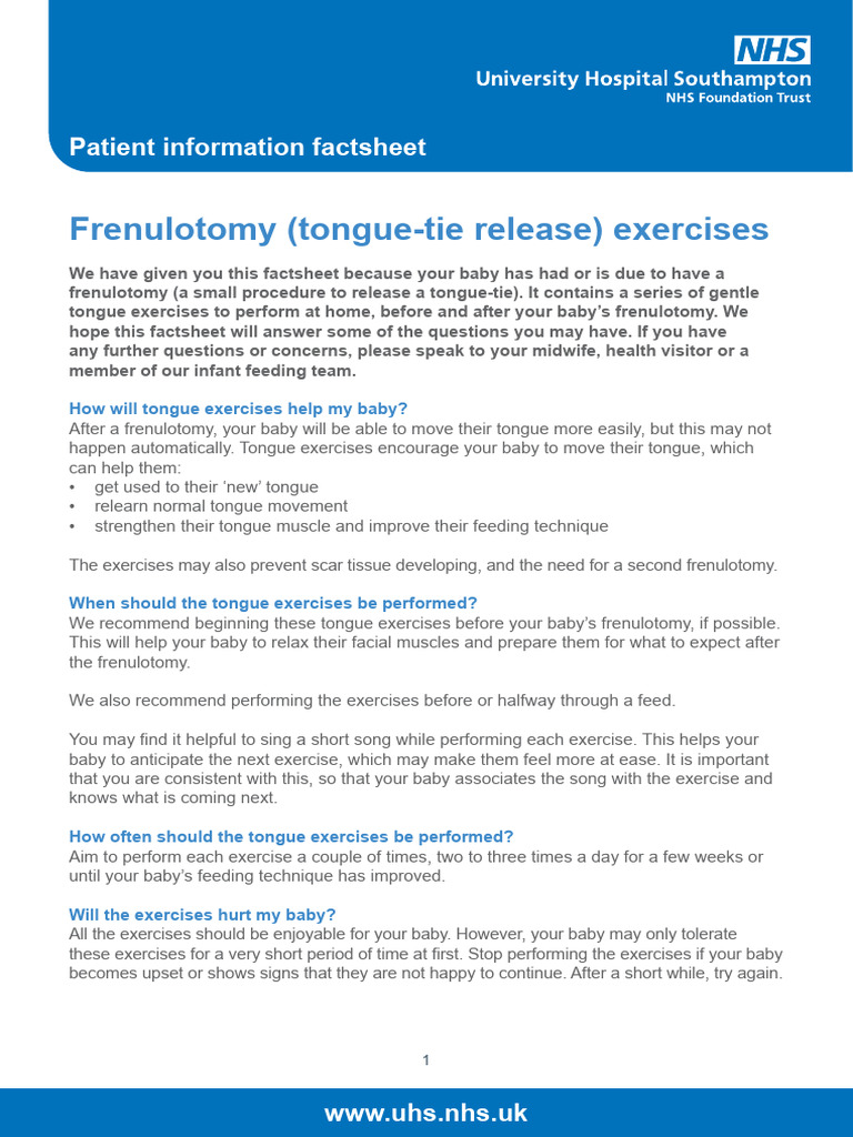Frenulotomy Tongue Tie Release Exercises 2908 PIL | PDF | Midwifery | Mouth