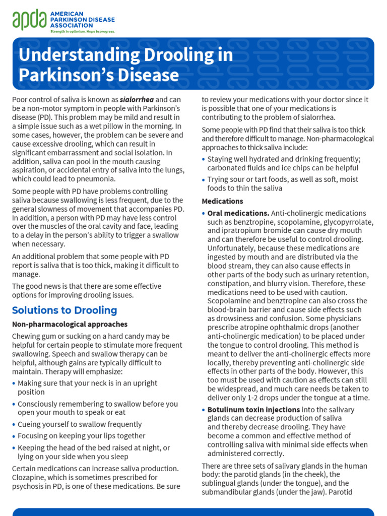 APDA21314-Drooling-Factsheet-D4V1 | PDF | Botulinum Toxin | Parkinson's Disease