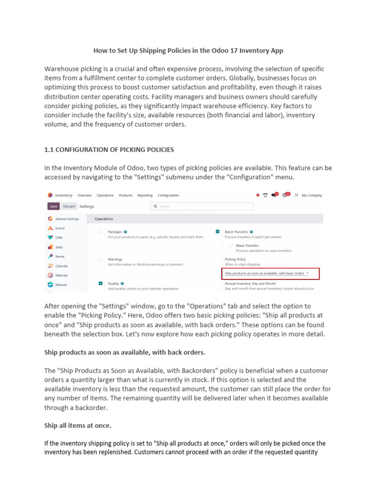 How To Configure Shipping Policies In Odoo 17 Inventory App Pdf Inventory Business 4847