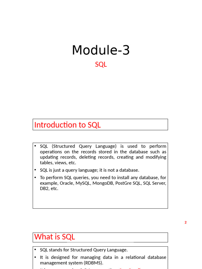 DBMS Module 3 | PDF | Sql | Relational Database DBMS Module 3 | PDF | Sql | Relational Database