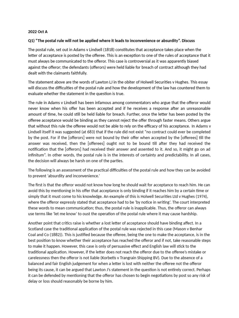 Contract 5 (Postal Rule) | PDF | Offer And Acceptance | Contract Law
