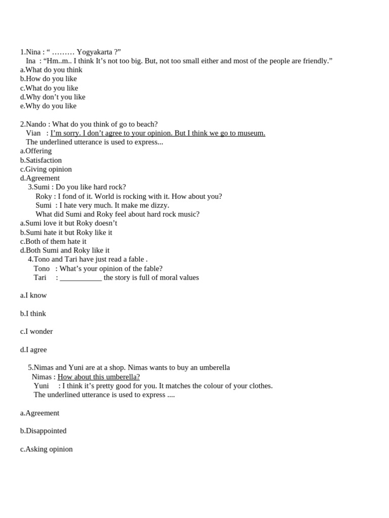 Asking and Giving Opinion Exercises | PDF