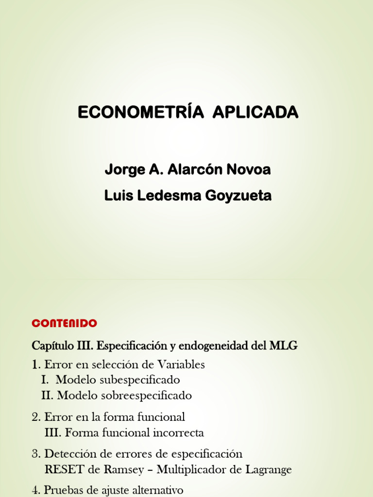 PPT Clase - Especificación y Endogeneidad | PDF | Mínimos cuadrados ordinarios | Endogeneidad ...