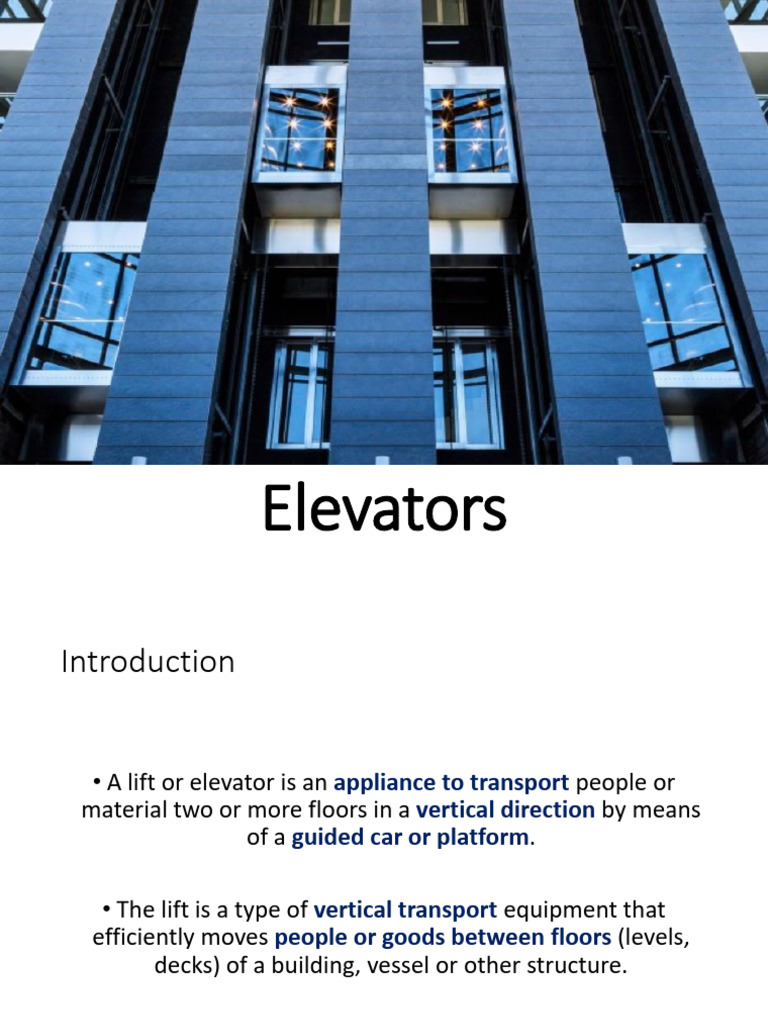 LECTURE V_Elevators | PDF | Elevator | Manufactured Goods