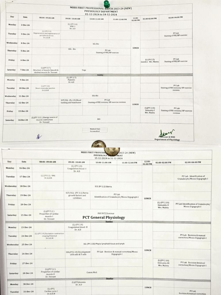 Iv Physio Sched Dec Pdf Medical Specialties Anatomy
