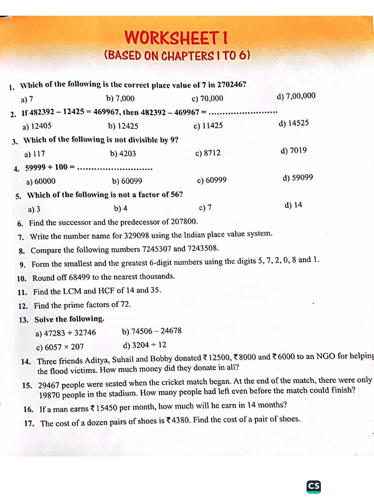 Maths - worksheet | PDF