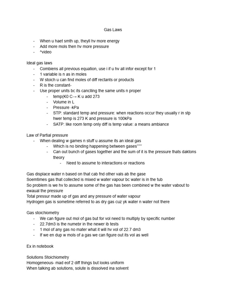Gas Laws | PDF | Gases | Stoichiometry