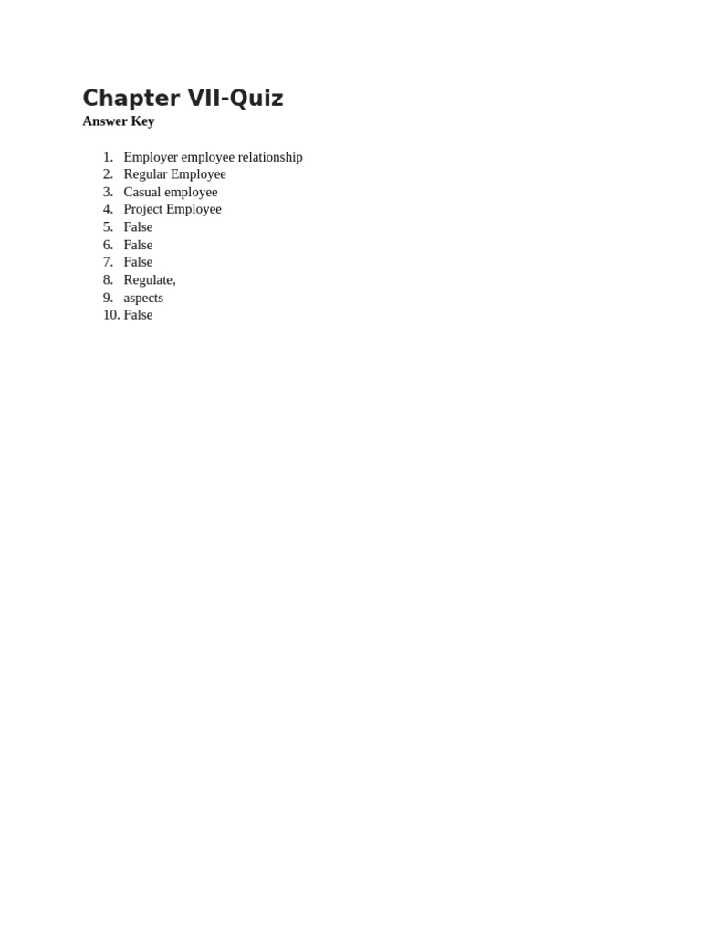 Chapter Vii-quiz Answer Key | PDF