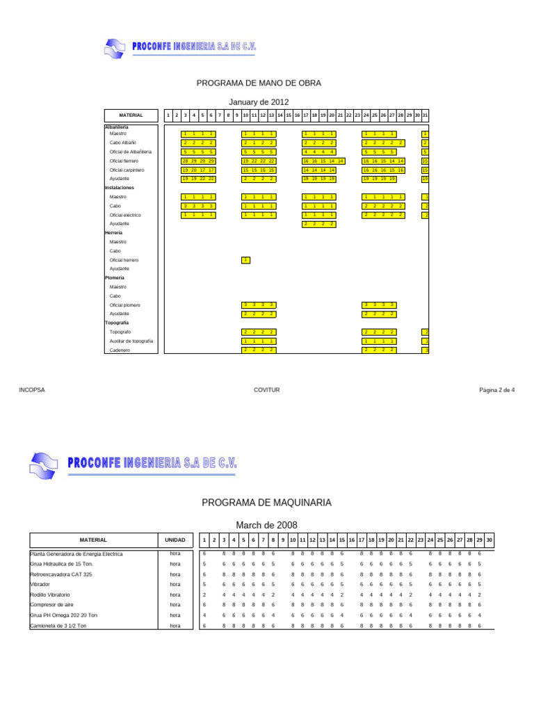 Prog Mano de Obra y Maquinaria | PDF