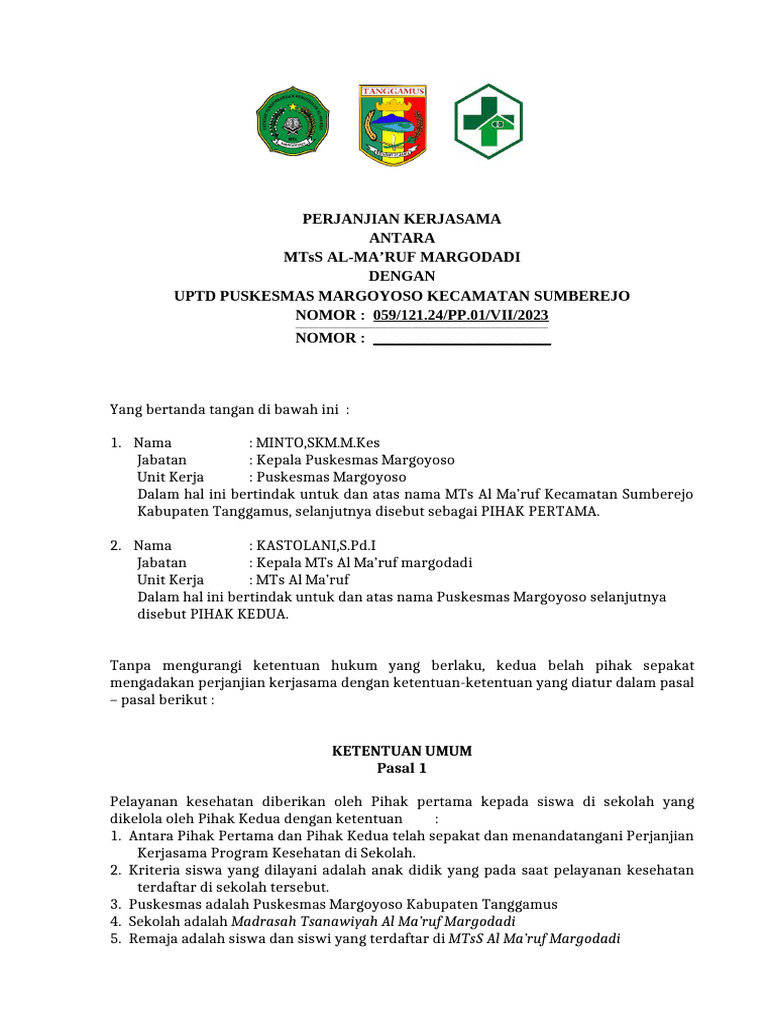 MoU-Puskesmas-Sekolah Mts | PDF