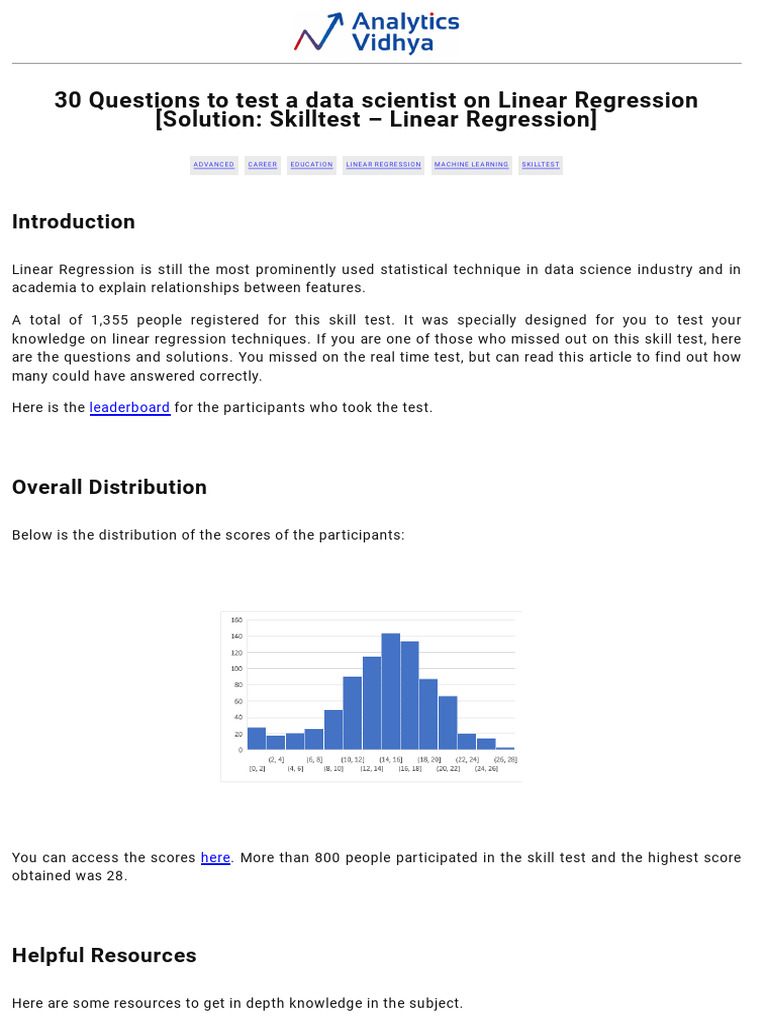 30-questions-to-test-a-data-scientist-on-linear-regression | PDF ... 30-questions-to-test-a-data-scientist-on-linear-regression | PDF ...