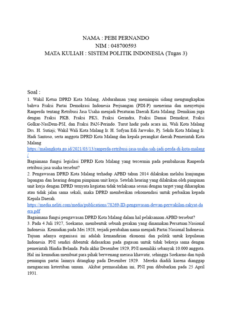 TUGAS 3 Sistem Politik Indonesia | PDF