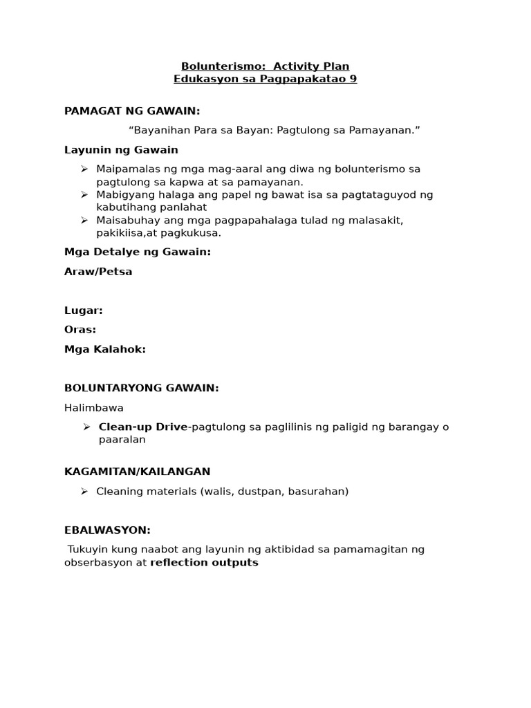 Activity Plan Esp 9 2nd Quarter | PDF