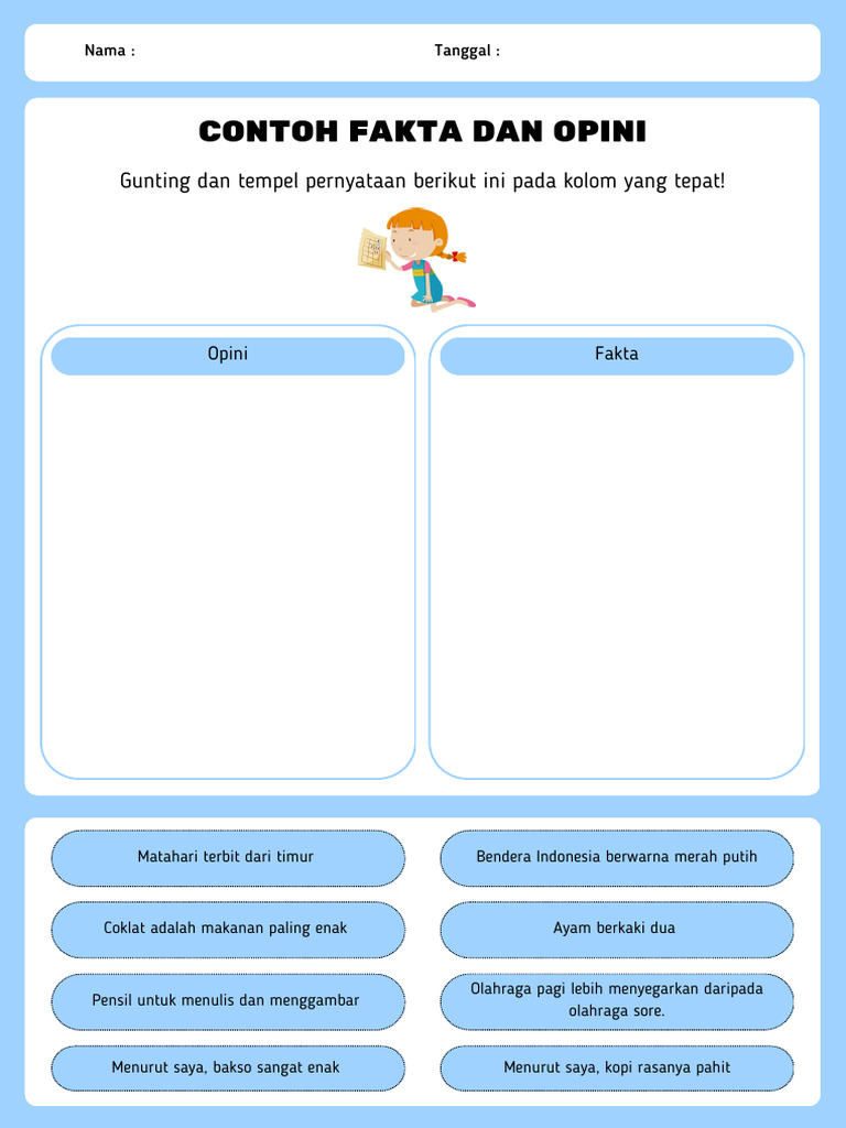 Lembar Kerja Contoh Fakta dan Opini Biru Ilustrasi Sederhana_20241210 ...