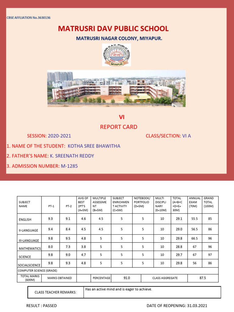 Matrusri Dav Public School: Matrusri Nagar Colony, Miyapur | PDF
