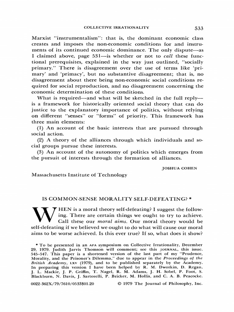 Parfit, Derek - 'Is Common-Sense Morality Self-Defeating' | PDF | Utilitarianism | Liberal Arts ...