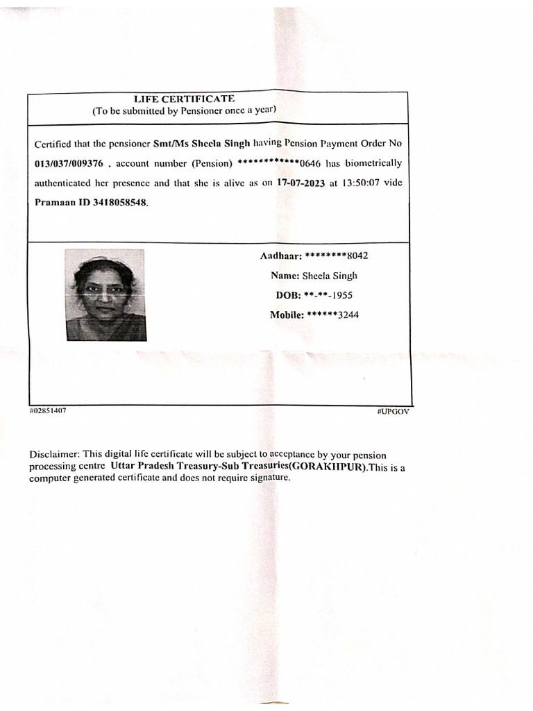 LIFE CERTIFICATE | PDF