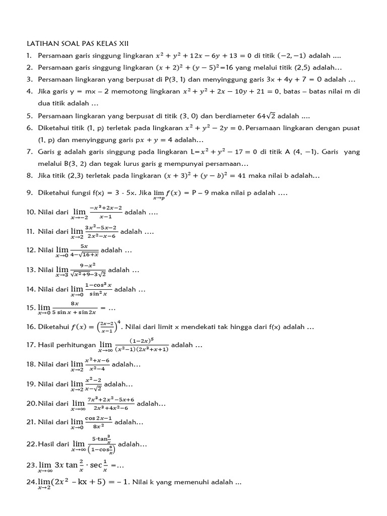 Latihan Soal PAS Kelas 12 TA 2425 | PDF