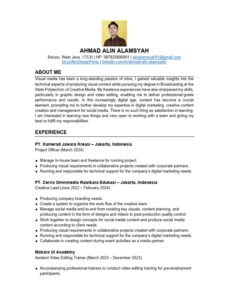 Curriculum Vitae - Ahmad Alin Alamsyah | PDF | Design | Communication