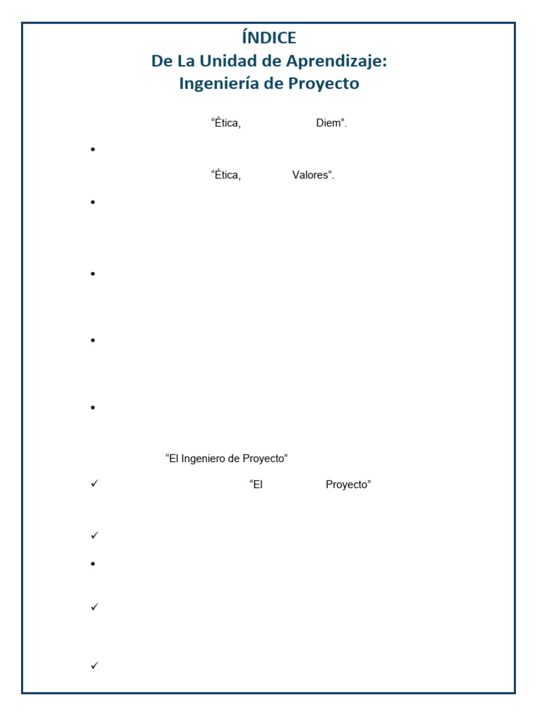Indice Ing Proyecto Actualizado 1 | PDF | Evaluación | Ingeniería