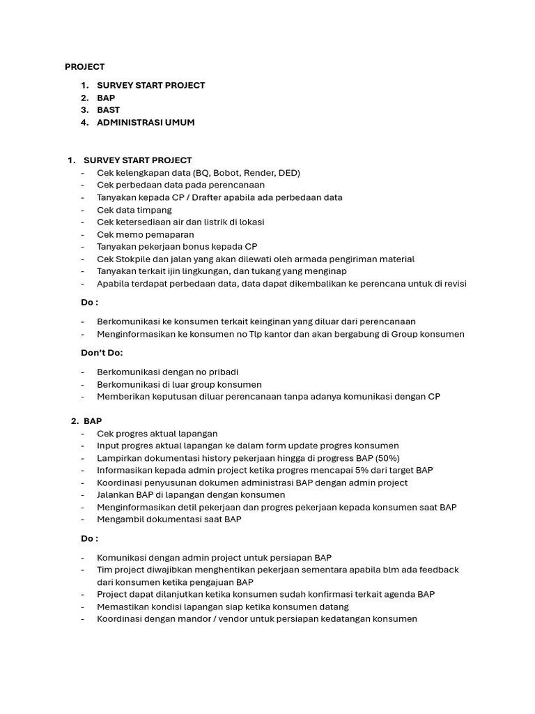 Prosedur Proyek: Survey, BAP, BAST | PDF