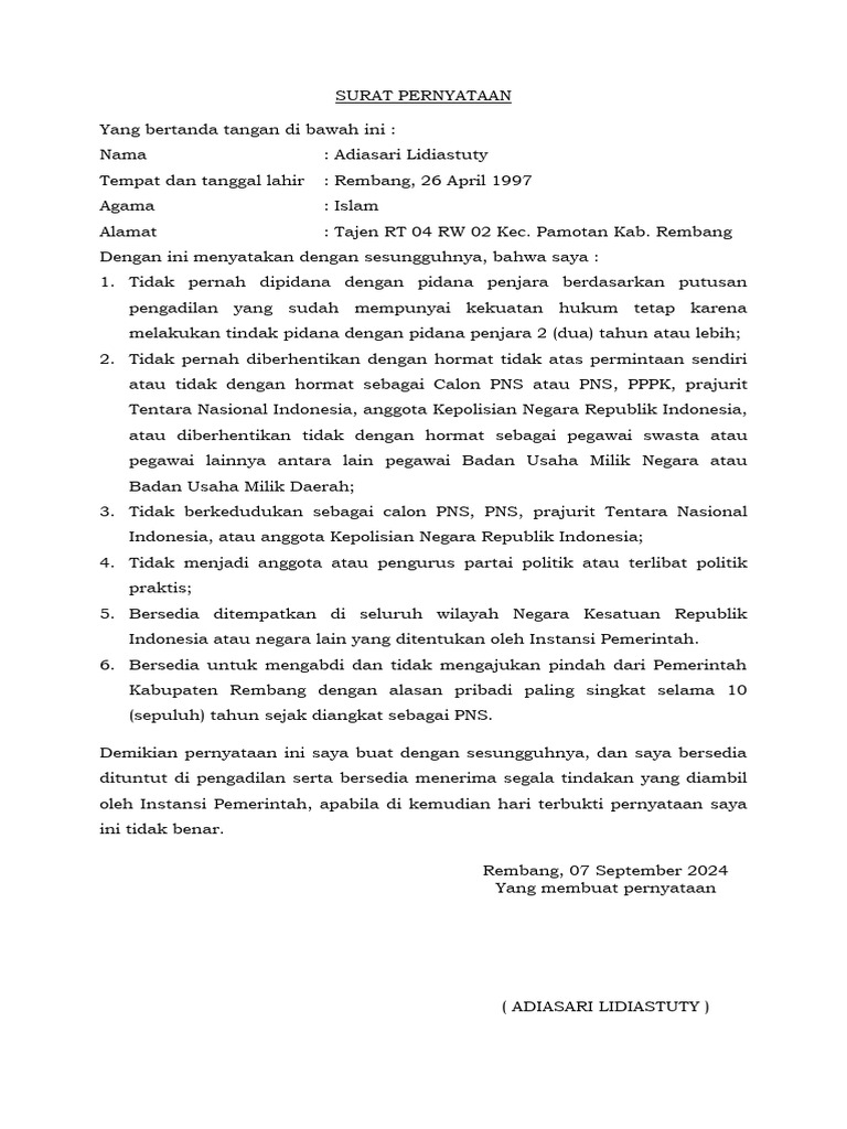 Lampiran III Surat Pernyataan | PDF