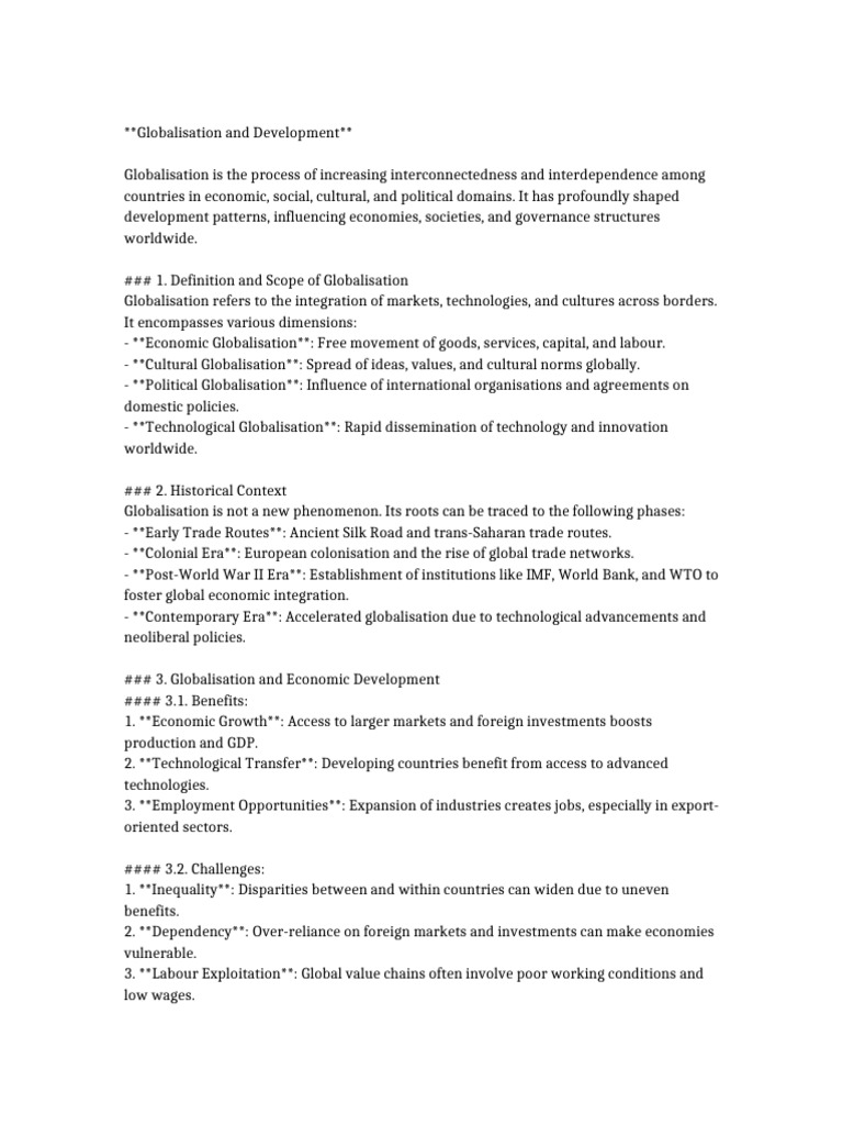 Globalisation and Development | PDF | Globalization | World Economy