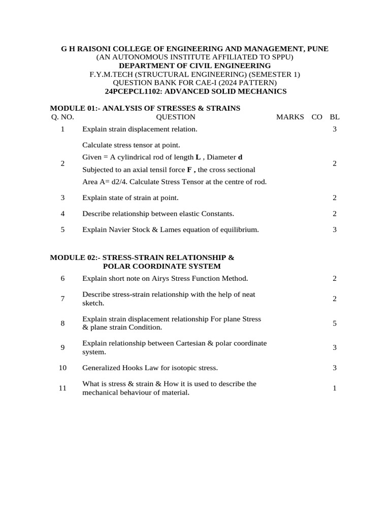 24pcepcl1102 Advanced Solid Mechanics | PDF