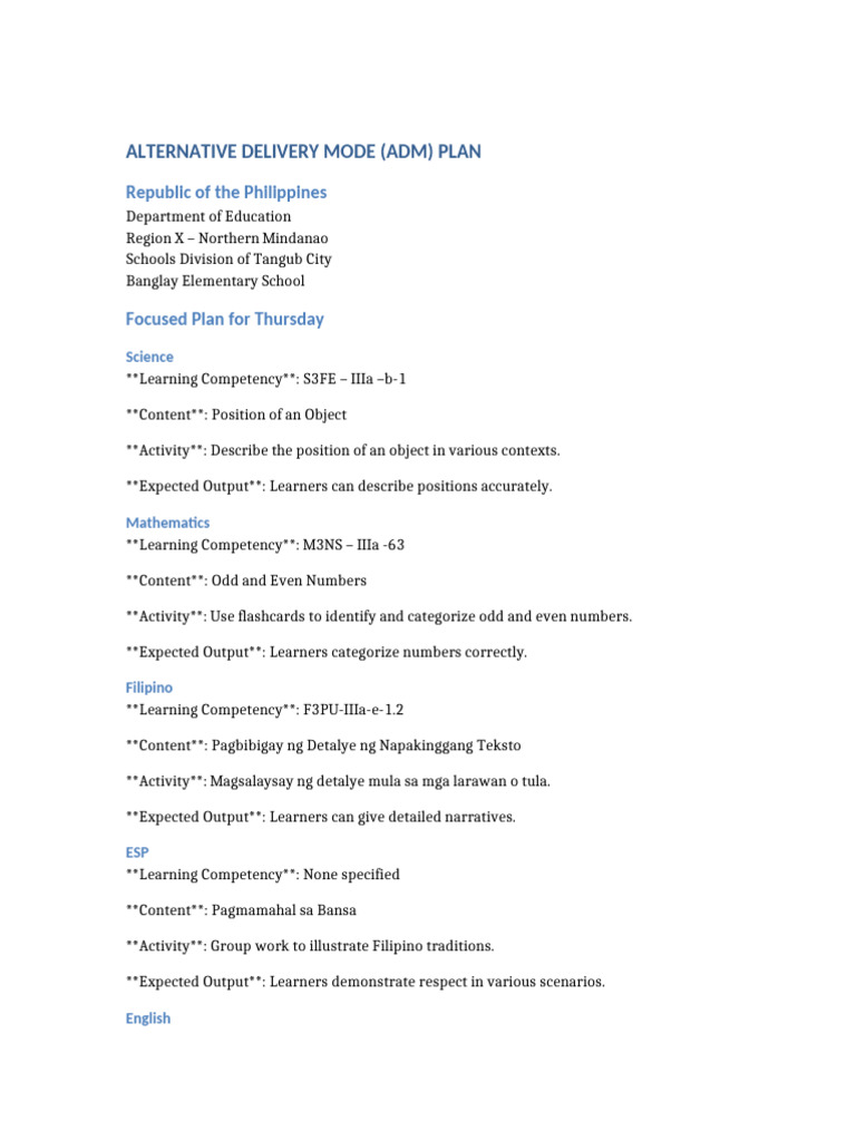 ADM_Plan_Thursday_Focus | PDF