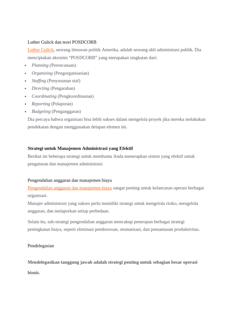 Luther Gulick Dan Teori POSDCORB | PDF