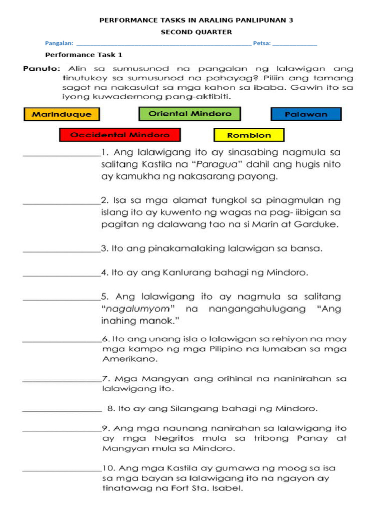 Araling Panlipunan 3 Tasks Q2 | PDF