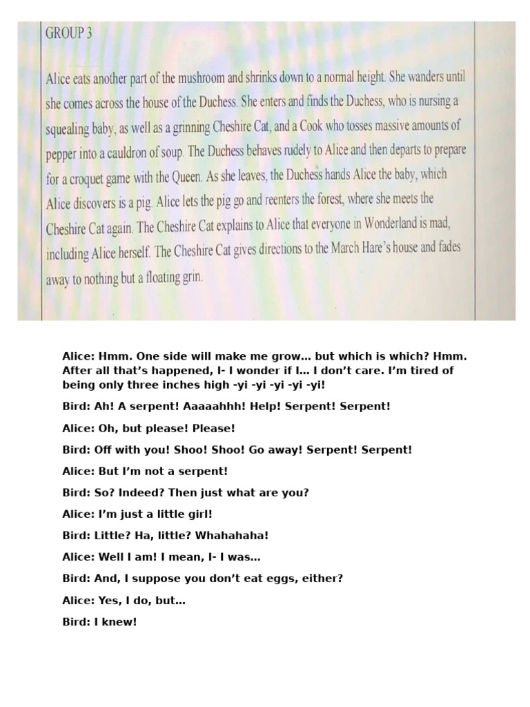 Alice in Wonderland Script 1 | PDF | Lewis Carroll | Alice's Adventures ...