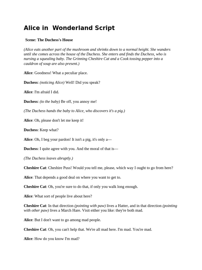 Alice in Wonderland Script | PDF