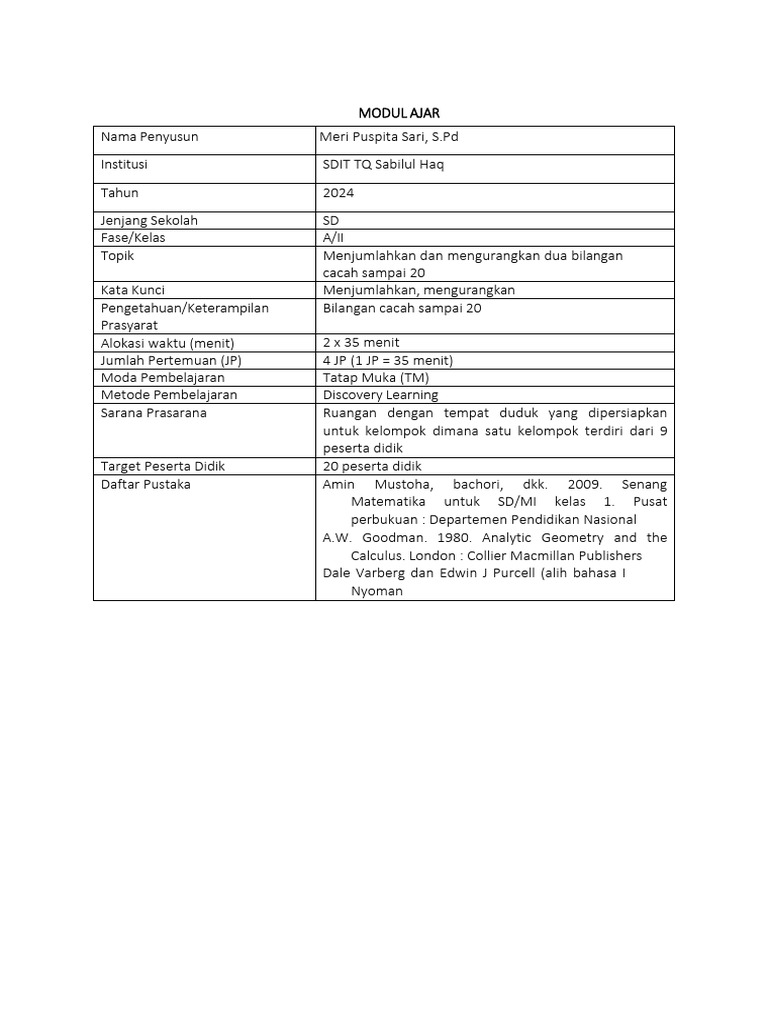 Modul Ajar MTK KELAS II | PDF