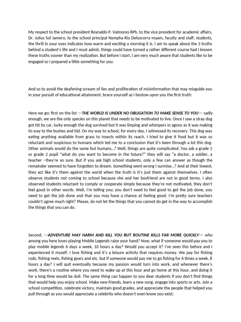 INSPIRATIONAL SPEECH | PDF