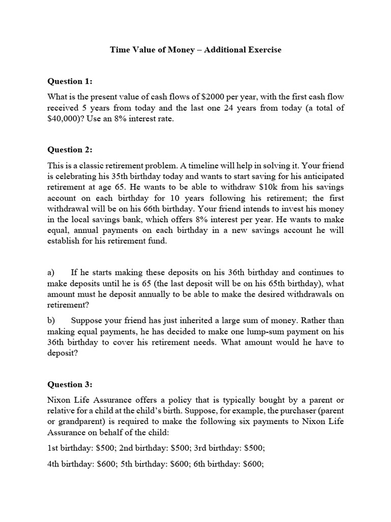 Time Value of Money - Additional Exercise | PDF | Interest | Saving