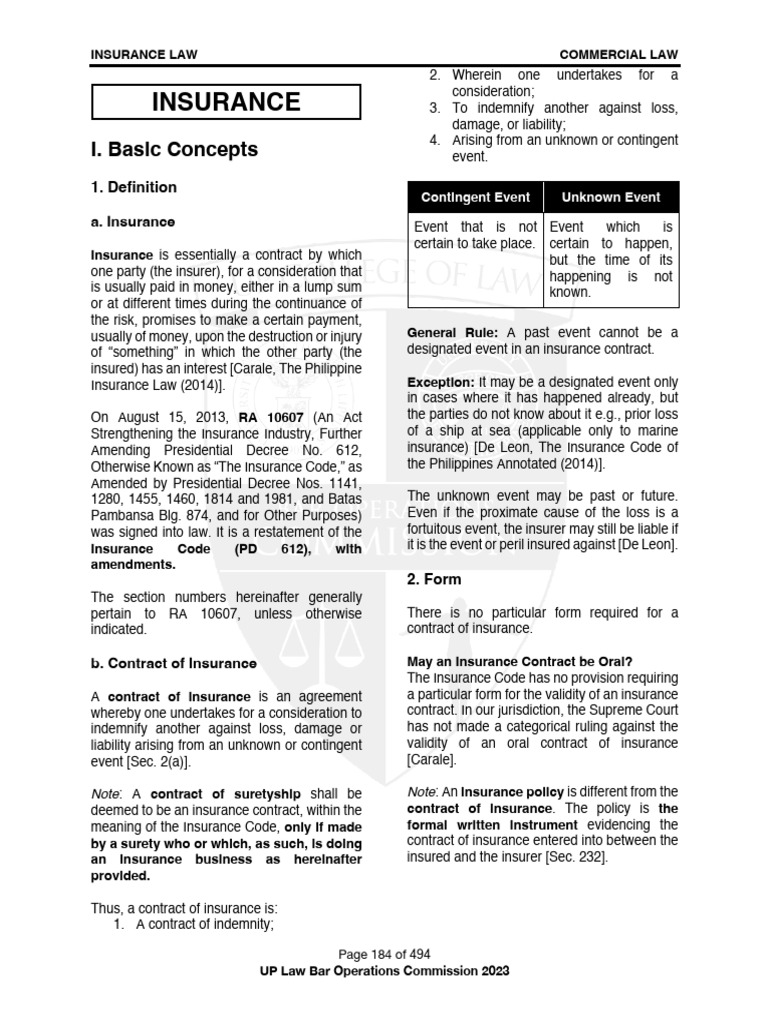 Insurance Law | PDF | Insurance | Financial Services