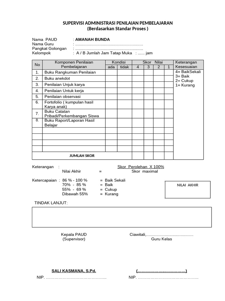 Supervisi Administrasi Penilaian Pembelajaran | PDF