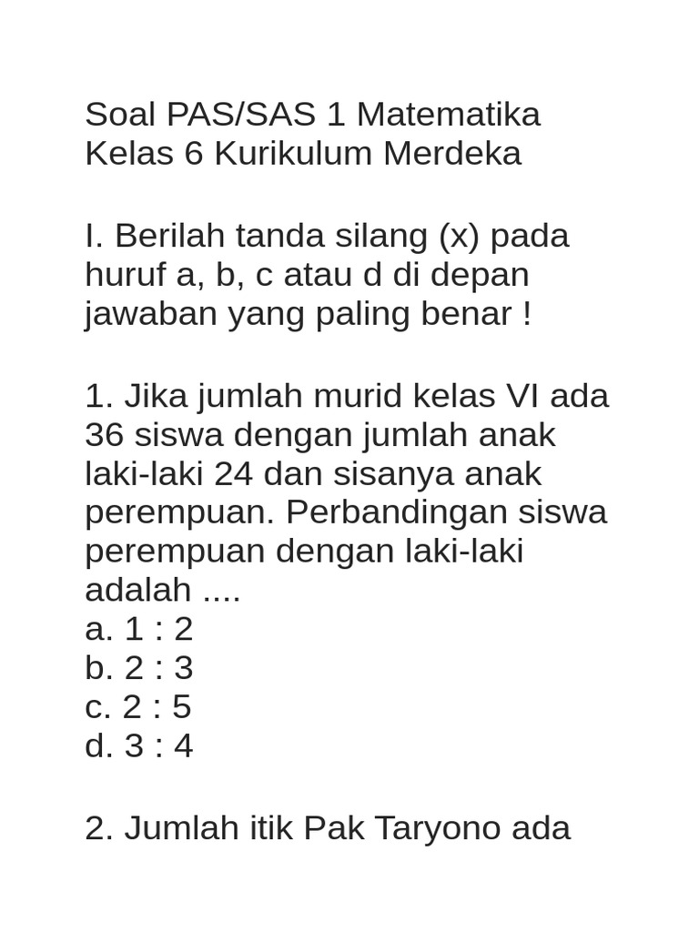 PASSAS 1 Matematika Kelas 6 | PDF