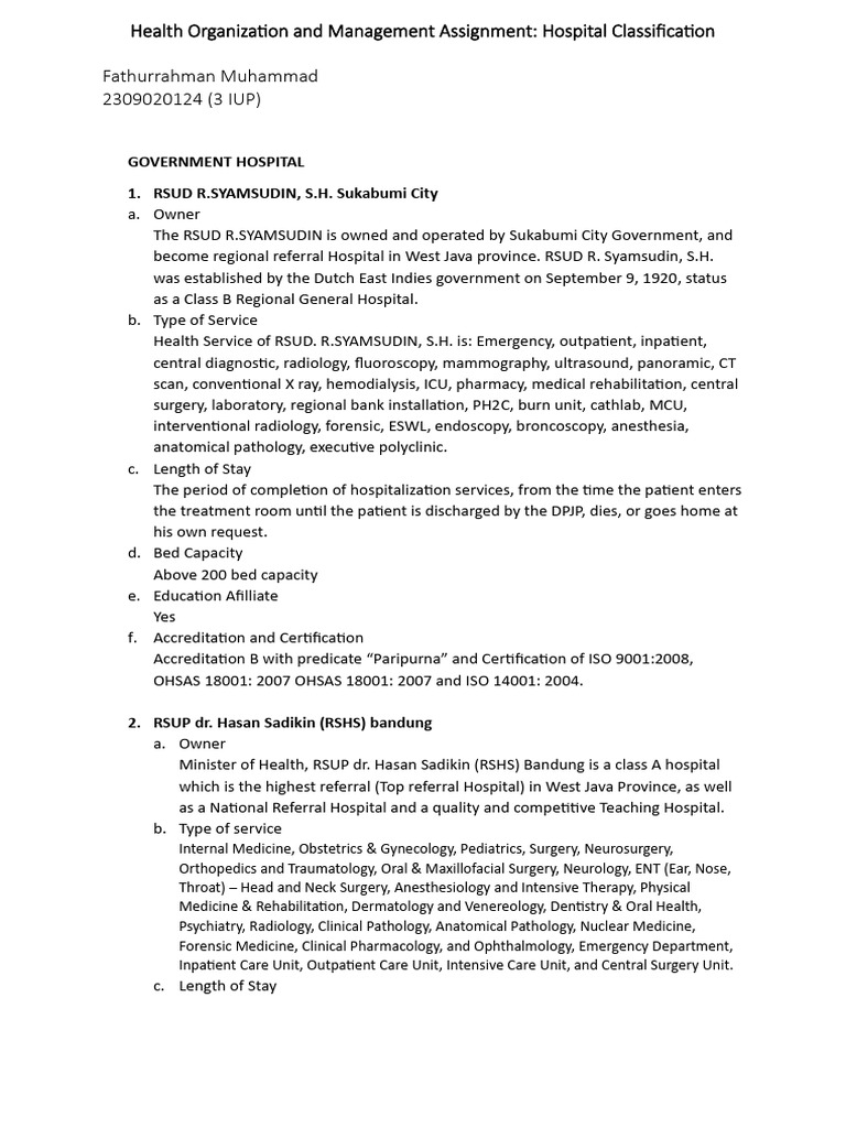 Hospital Classification Assignment Fathurrahman Muhammad | PDF ...