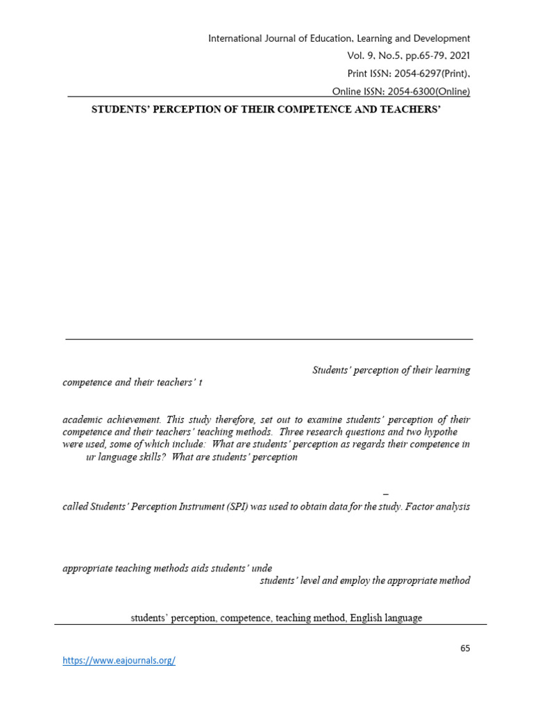 Students Perception Of Their Competence And Teachers Teaching Method Of