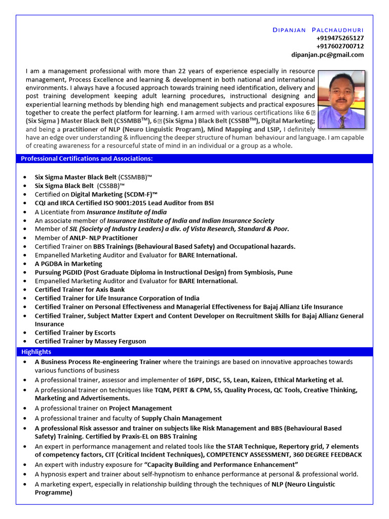 Profile of Dipanjan Palchaudhuri | PDF | Six Sigma | Business