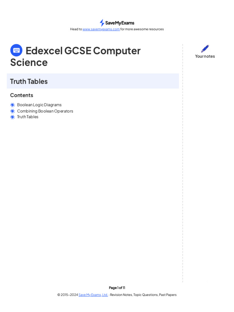 Edexcel GCSE Computer Science: Truth Tables | PDF | Logic Gate | Boolean Algebra
