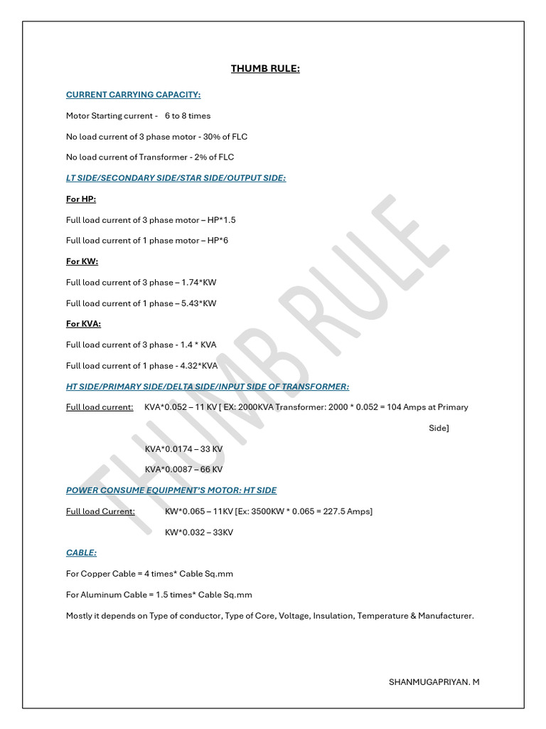 Electrical Thumb Rules and Guidelines | PDF | Electrical Resistance And ...